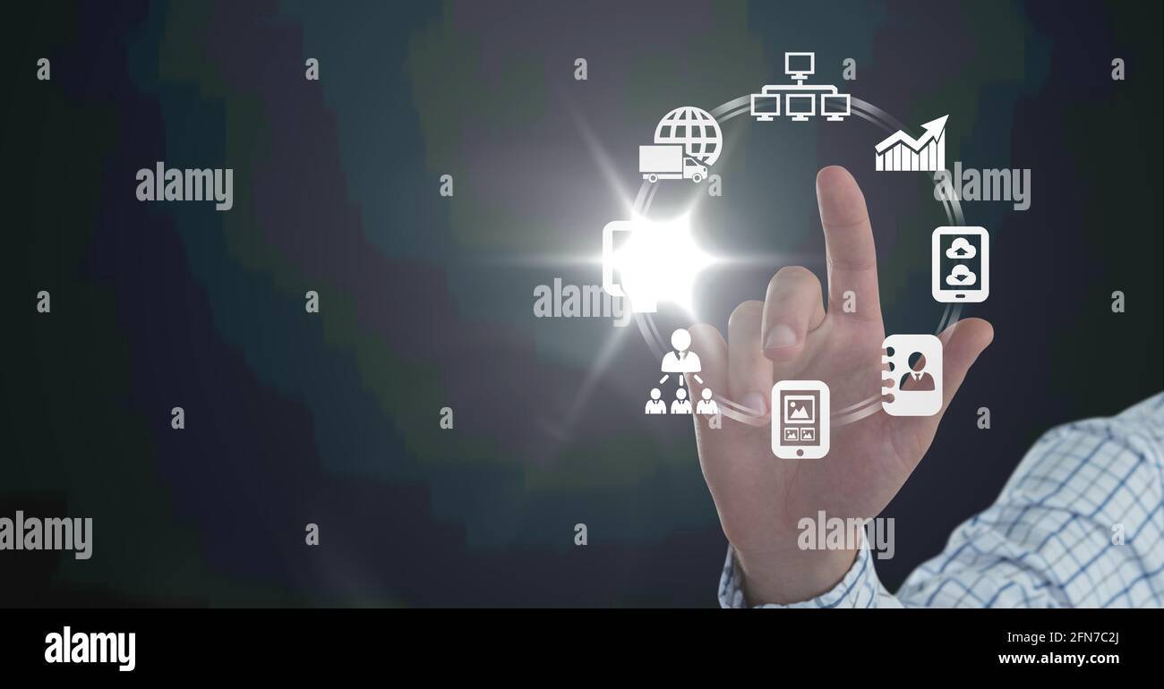 Animation icons over hand caucasian hi-res stock photography and images ...