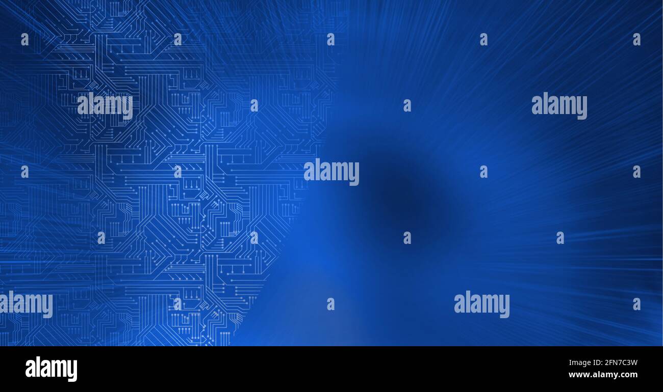 Digitally generated image of blue microprocessor connections against ...