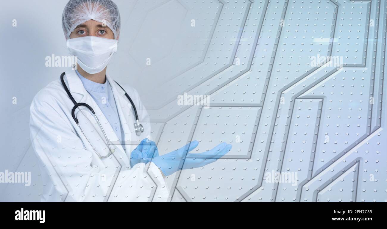 Composition of medical data processing over doctor in face mask Stock ...