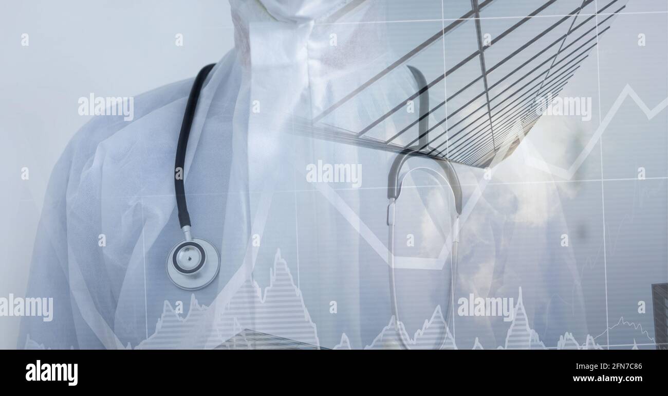 Composition of medical data processing over doctor in ppe suit Stock ...