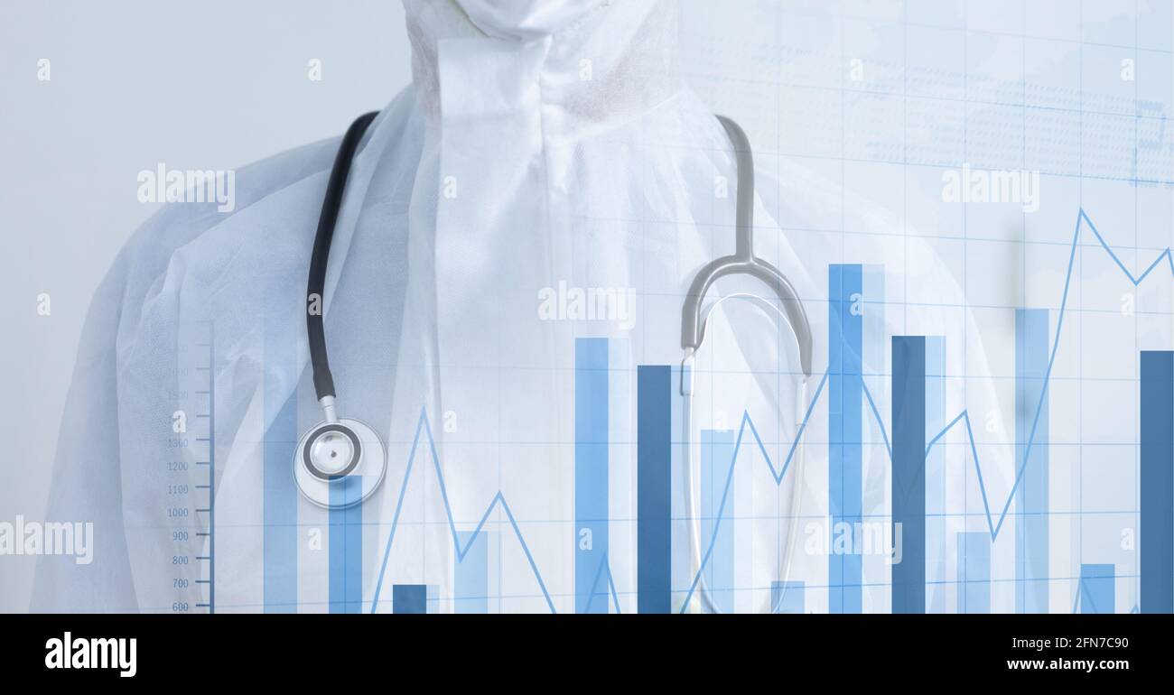 Composition of medical data processing over doctor in ppe suit with ...