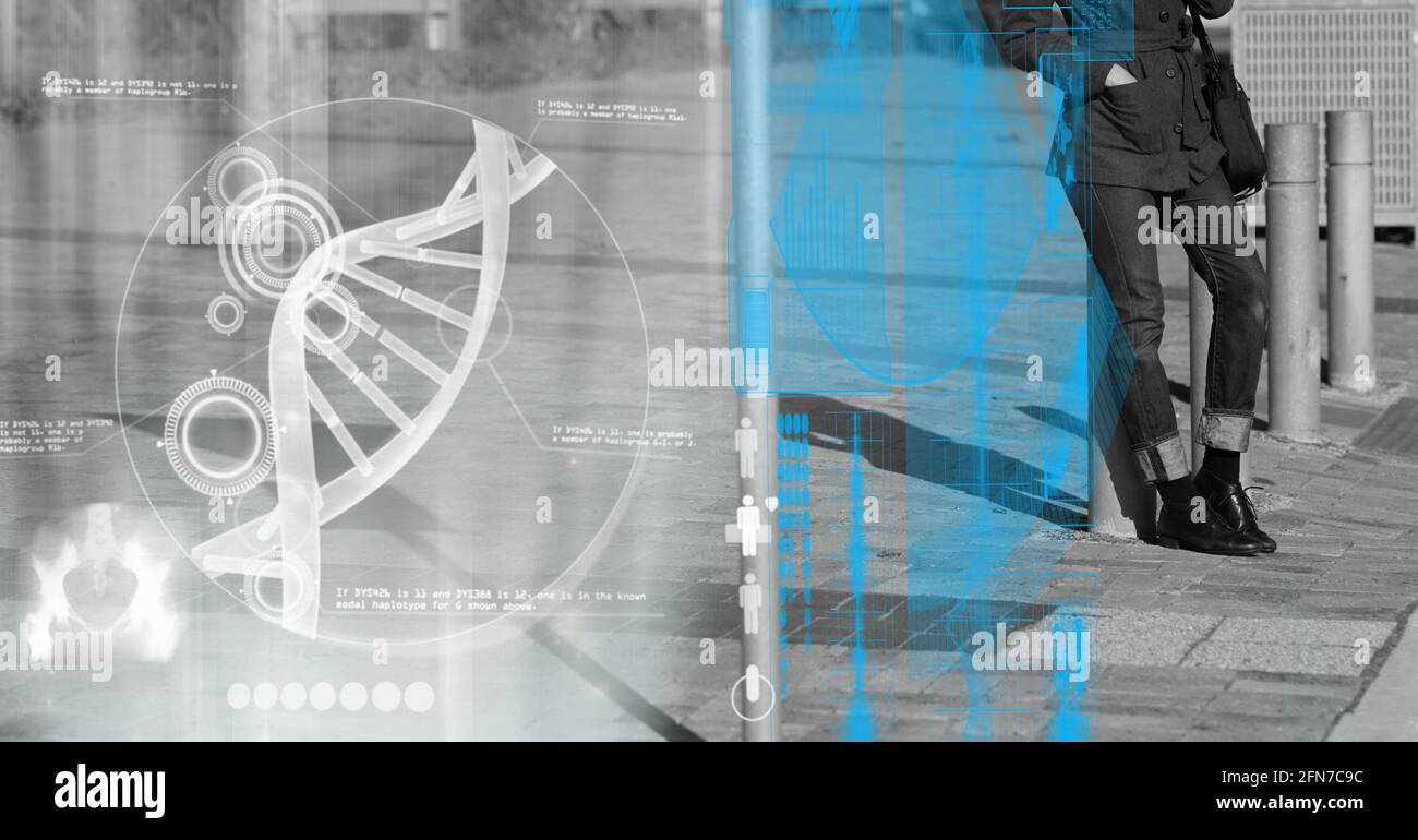 Composition of dna strand and medical data processing over woman in ...