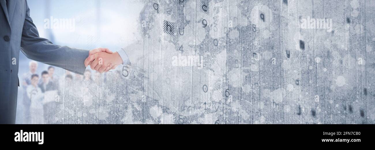 Composition of letters processing over businessman handshake in ...