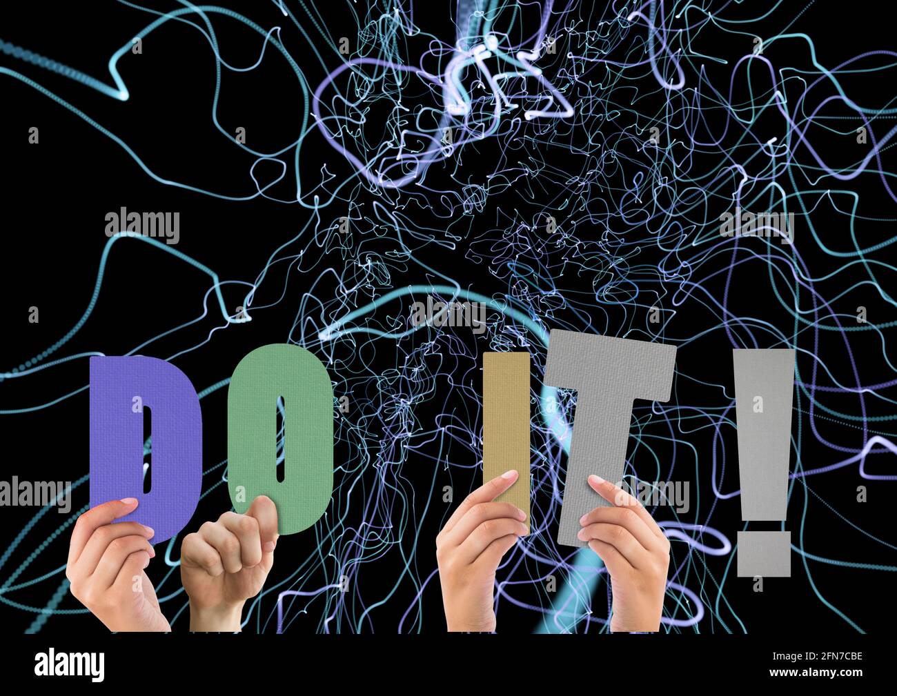 Composition of do it text in multi coloured letters held by people with ...