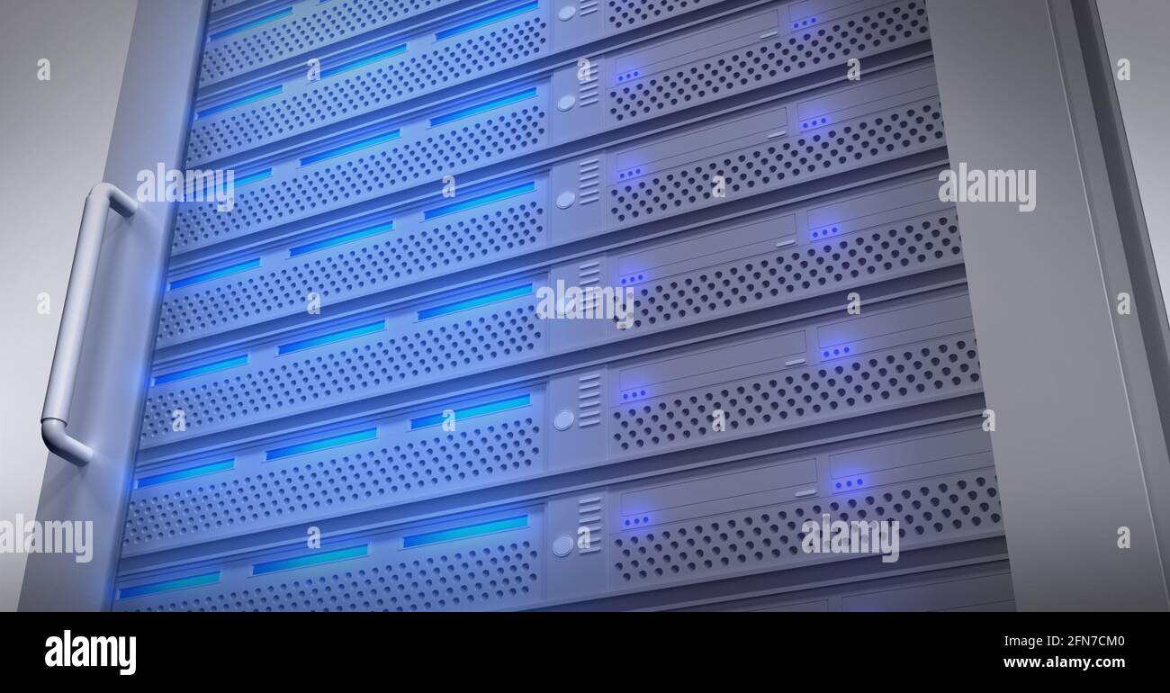 Composition of close up of blue lit computer server Stock Photo - Alamy