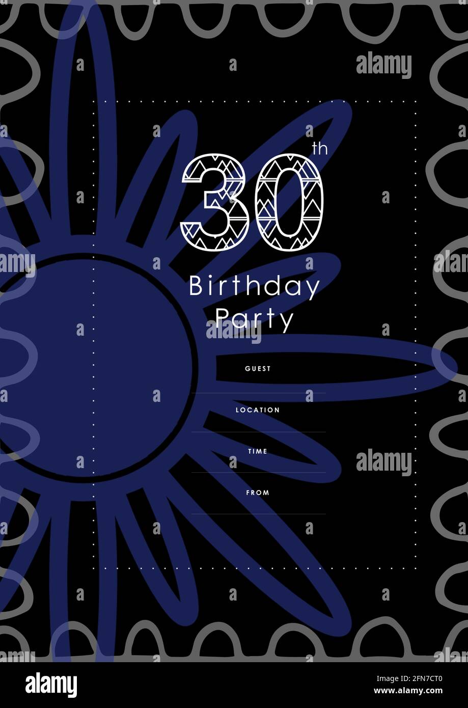 Composition of 30th birthday party text with copy space and floral ...
