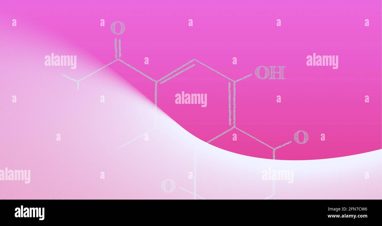 Composition of white chemical compounds structures on pink background ...