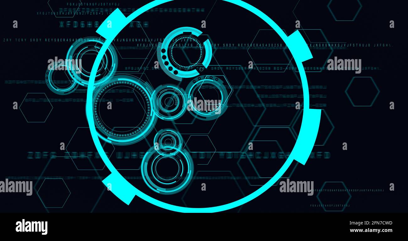 Composition of scopes scanning and data processing on black background Stock Photo - Alamy