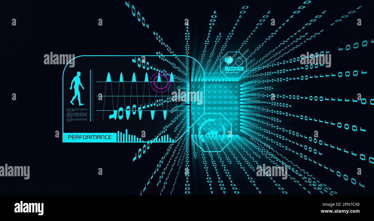 Composition Of Binary Coding Human Icon And Data Processing On Screen