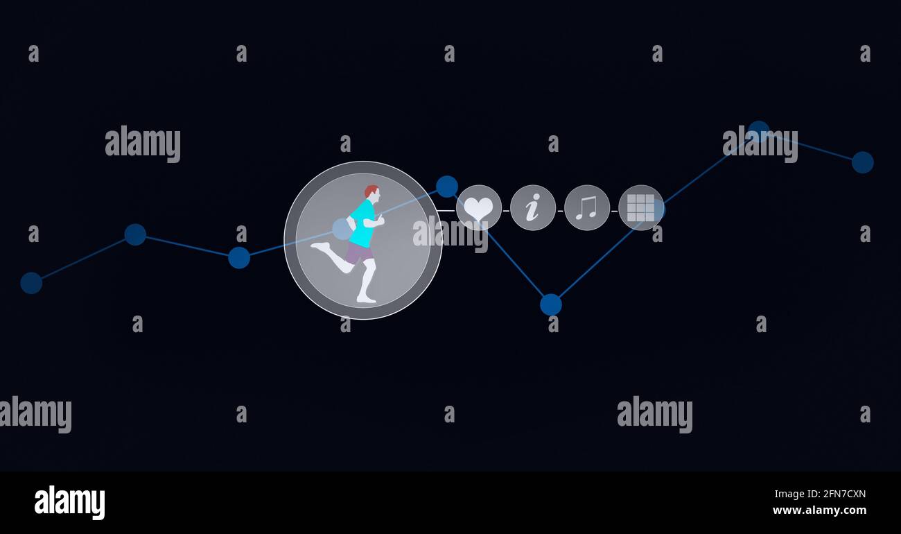 Composition of sports icons with data processing and blue connections ...