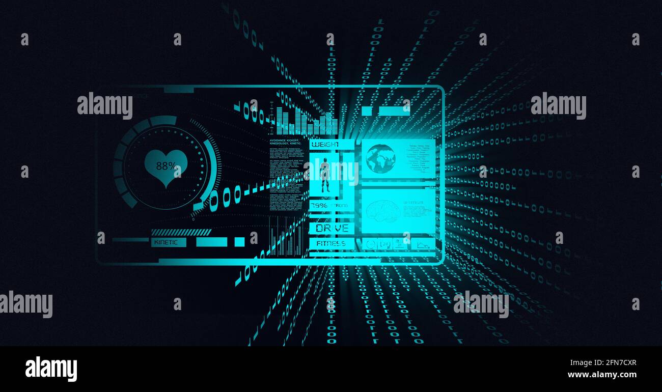 Composition Of Binary Coding Medical Icons And Data Processing On