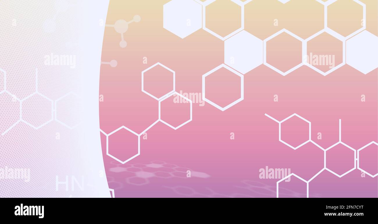 Composition of white chemical compounds structures on white and orange ...