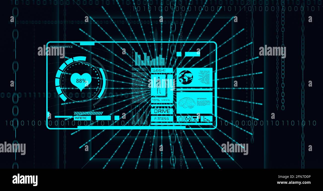Composition Of Binary Coding Medical Icons And Data Processing On