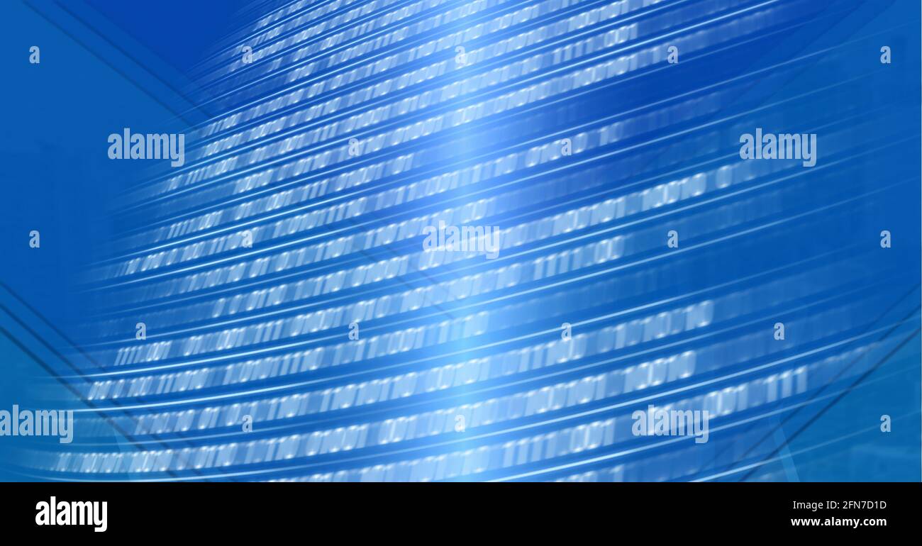 Composition of white blurred binary coding over blue background Stock ...