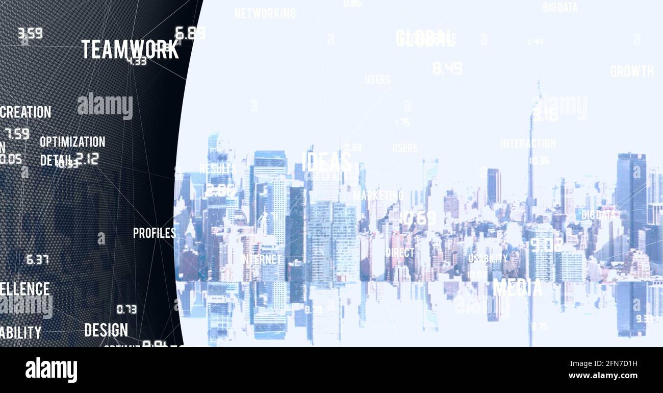 Composition of network of connections with business text with black ...