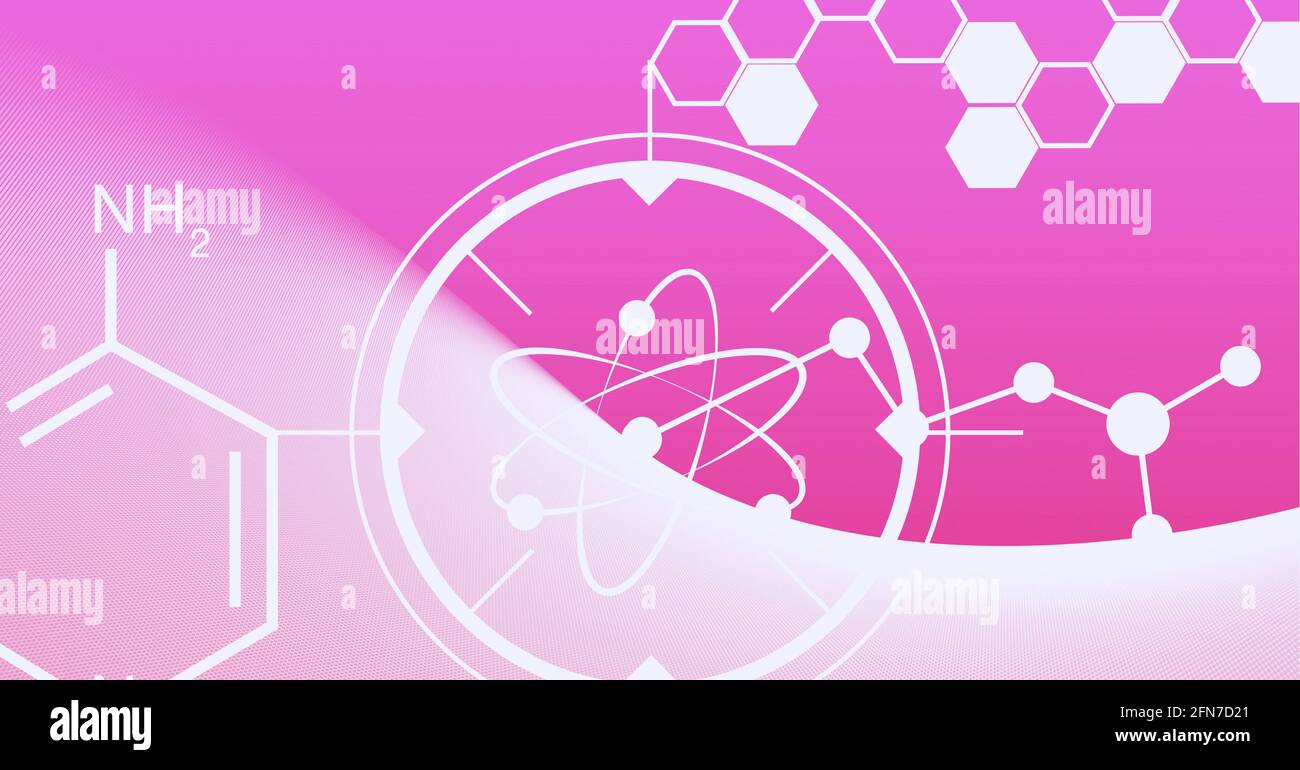 Composition of white chemical compounds structures on pink background ...