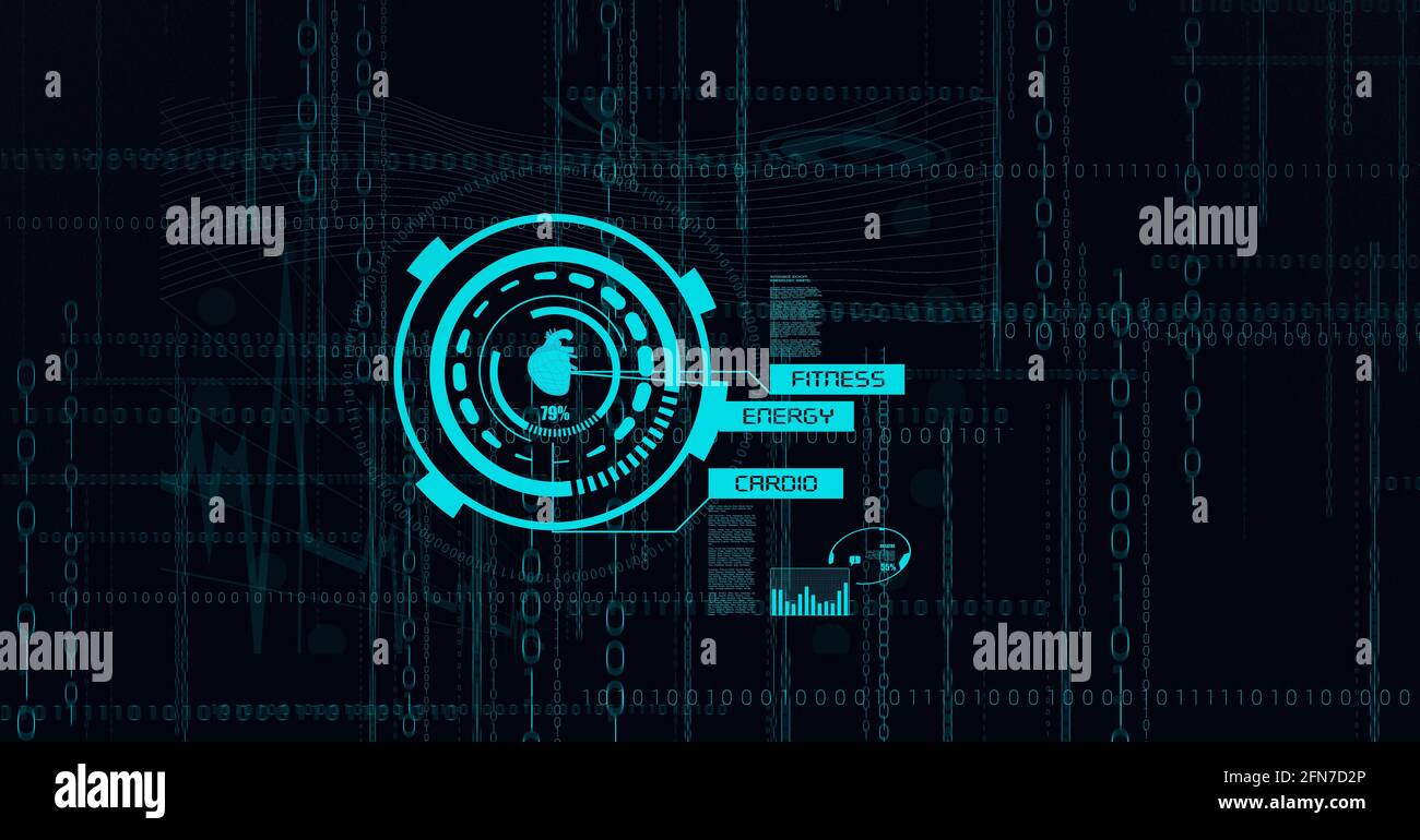 Composition of binary coding, medical icons and data processing on ... Composition of binary coding, medical icons and data processing on ...