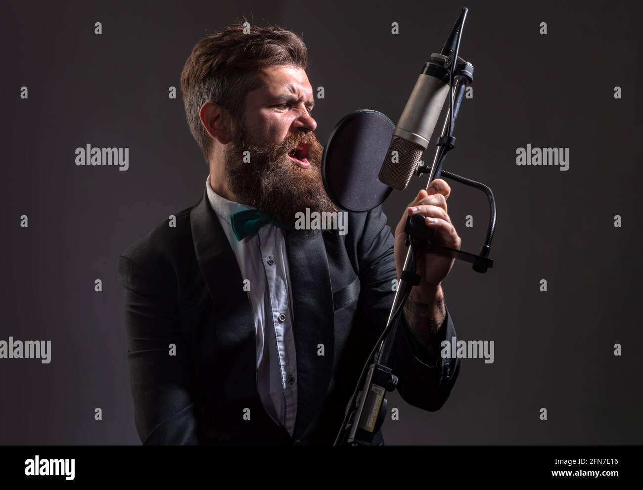 Classic singer man in recording studio. Music performance vocal. Singer ...