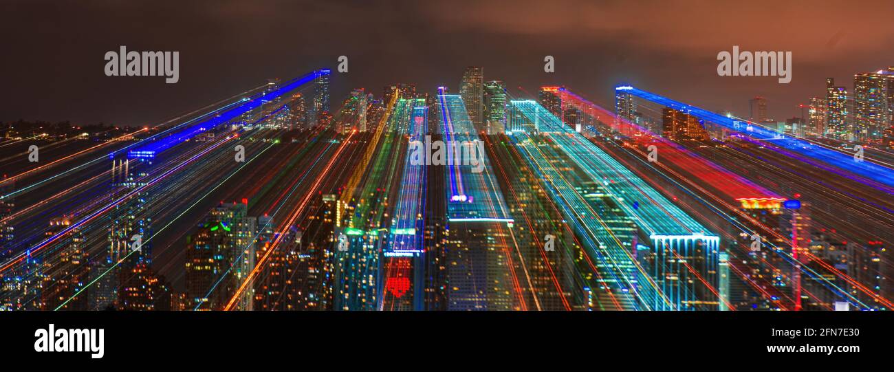 Skyline city miami lighting lights sea ocean sunset night cityscape ...