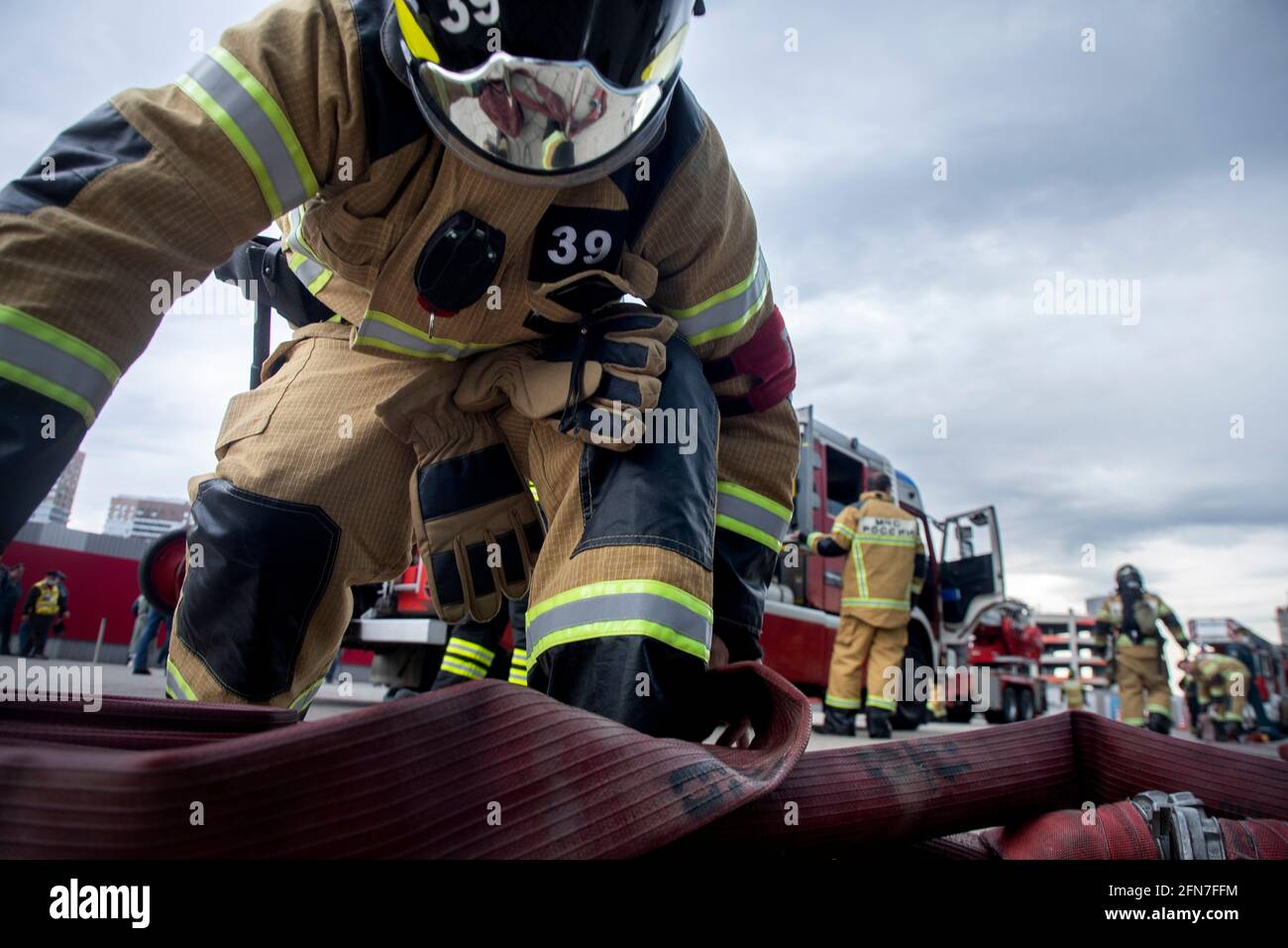 Moscow, Russia. 14th May, 2021. A fire brigade during a demonstration ...