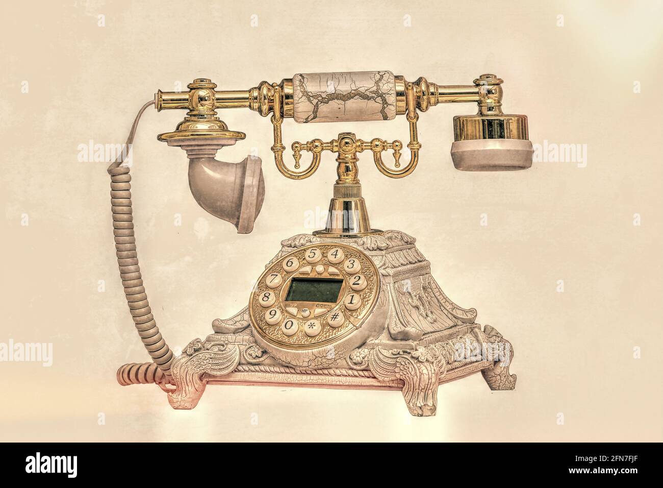 Retro old telephone with receiver and cord Stock Photo - Alamy