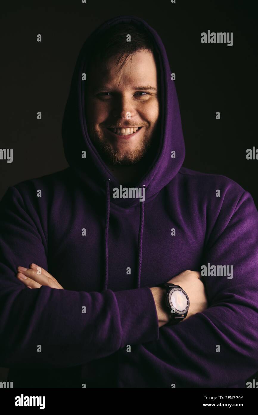 portrait of strong bearded man with one key light close up Stock Photo ...