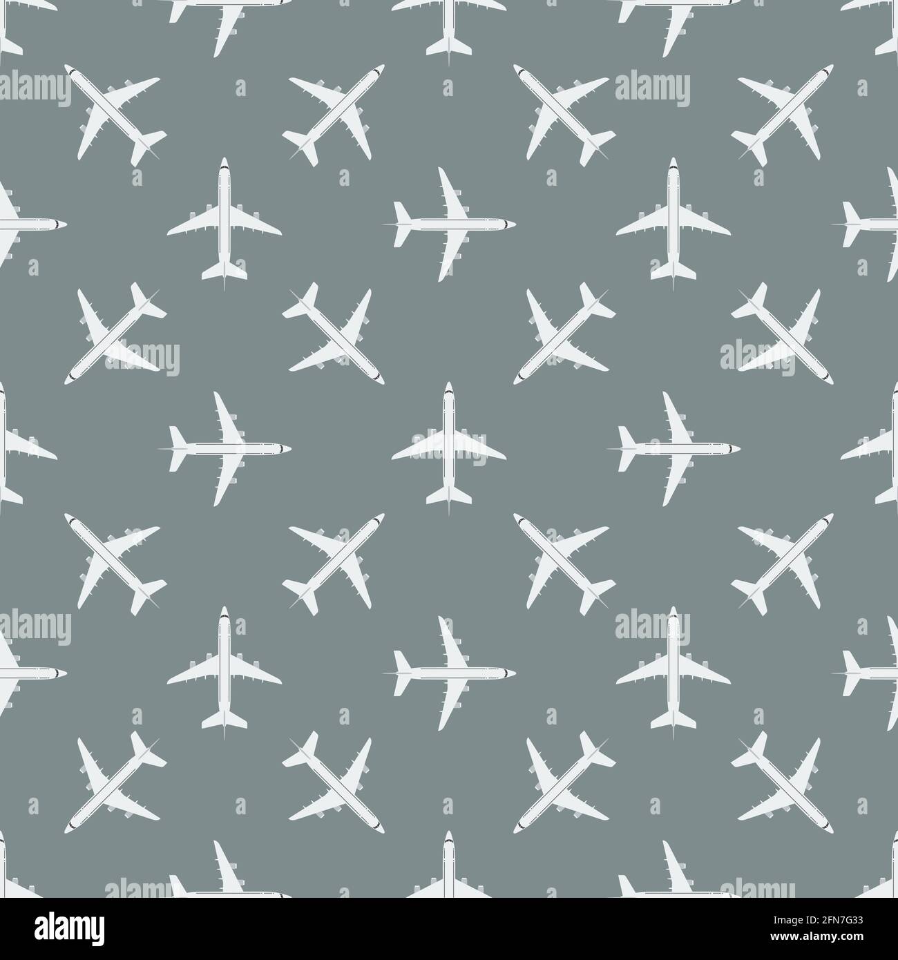 White top aerial view airplane on graye background seamless pattern ...