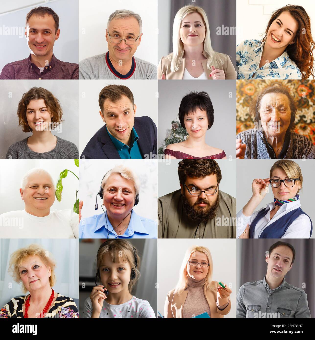 Multi Ethnic People Of Different Age Looking At Camera Collage Mosaic