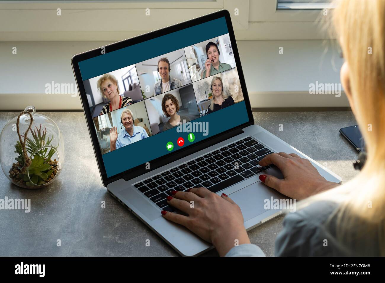 Virtual meeting online. Video conference by laptop. Online business ...