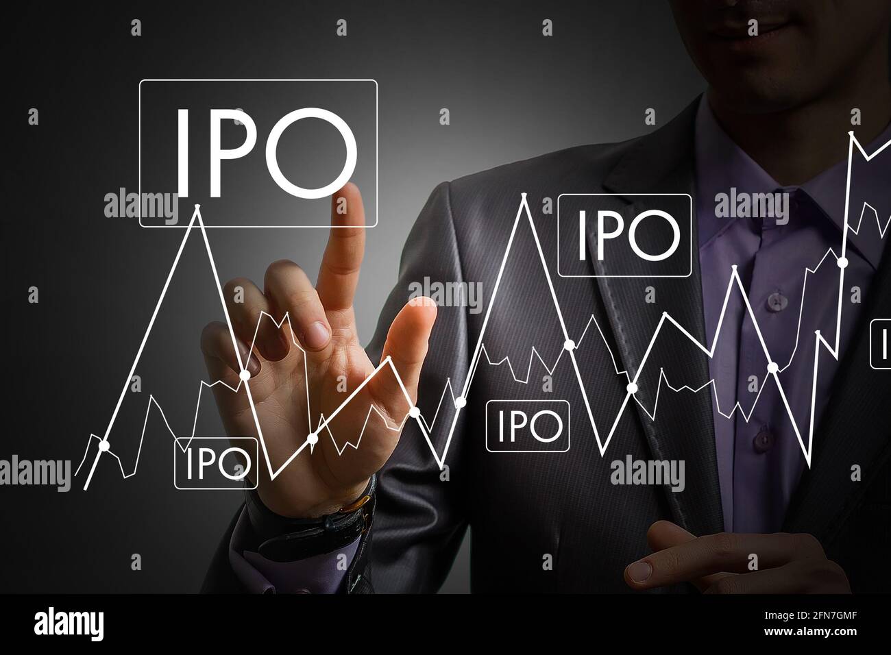 Businessman hand touching IPO or Initial Public Offering sign on ...