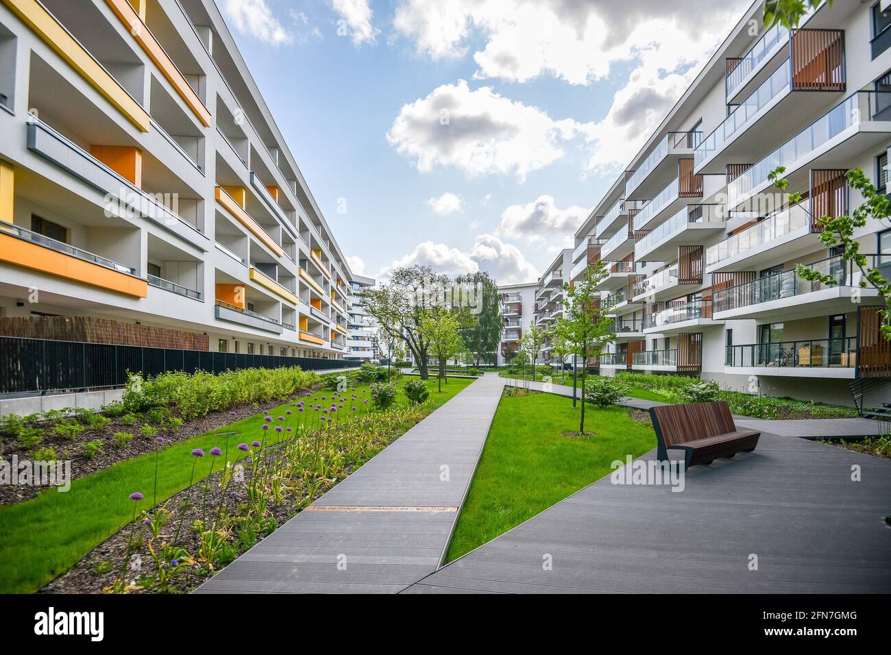 Apartment in the residential building outside. Housing structure in a ...