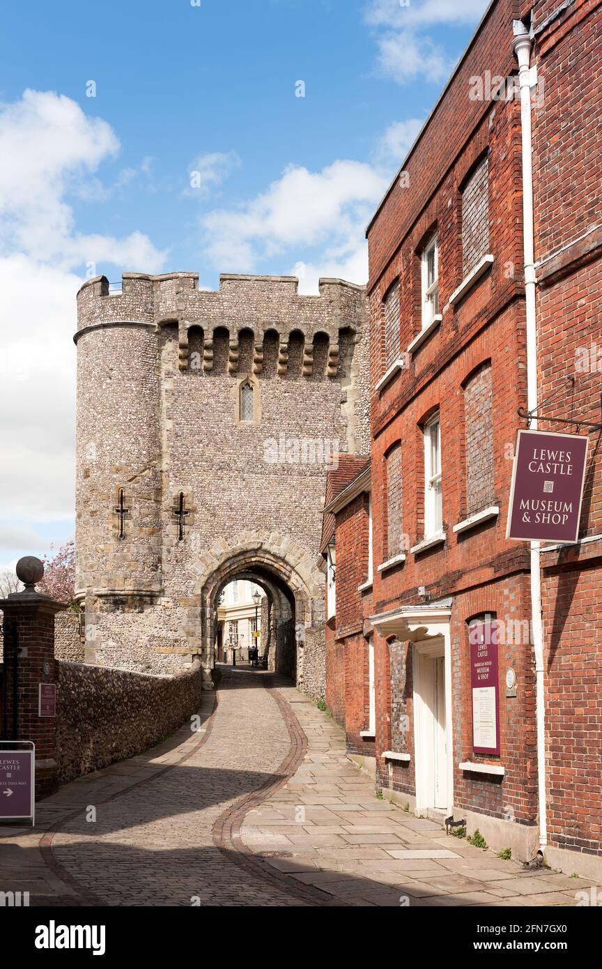 LEWES, EAST SUSSEX, UK - APRIL 29, 2012: Exterior view of Lewes Castle ...