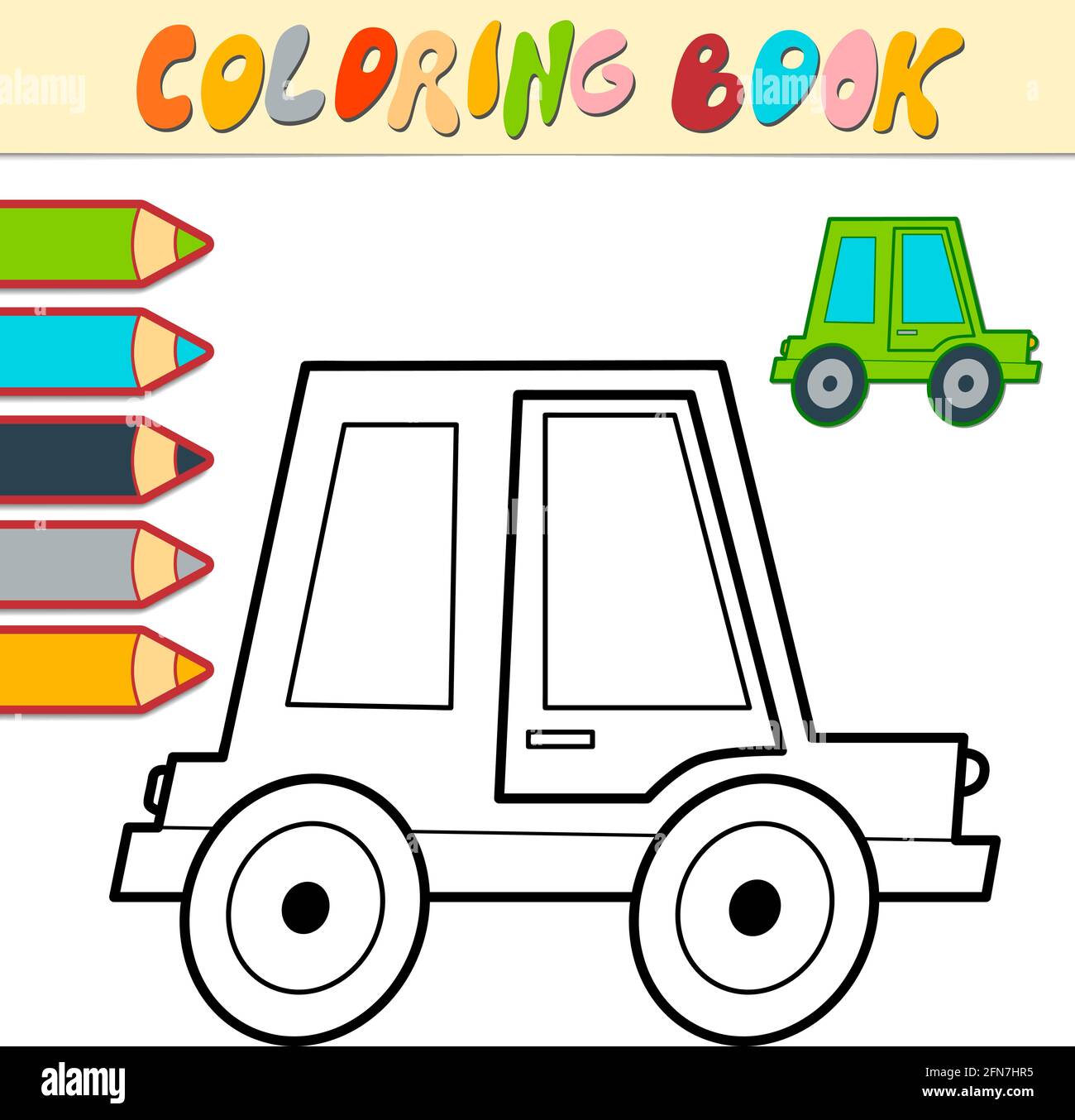 Coloring book or page for kids. car black and white vector illustration ...