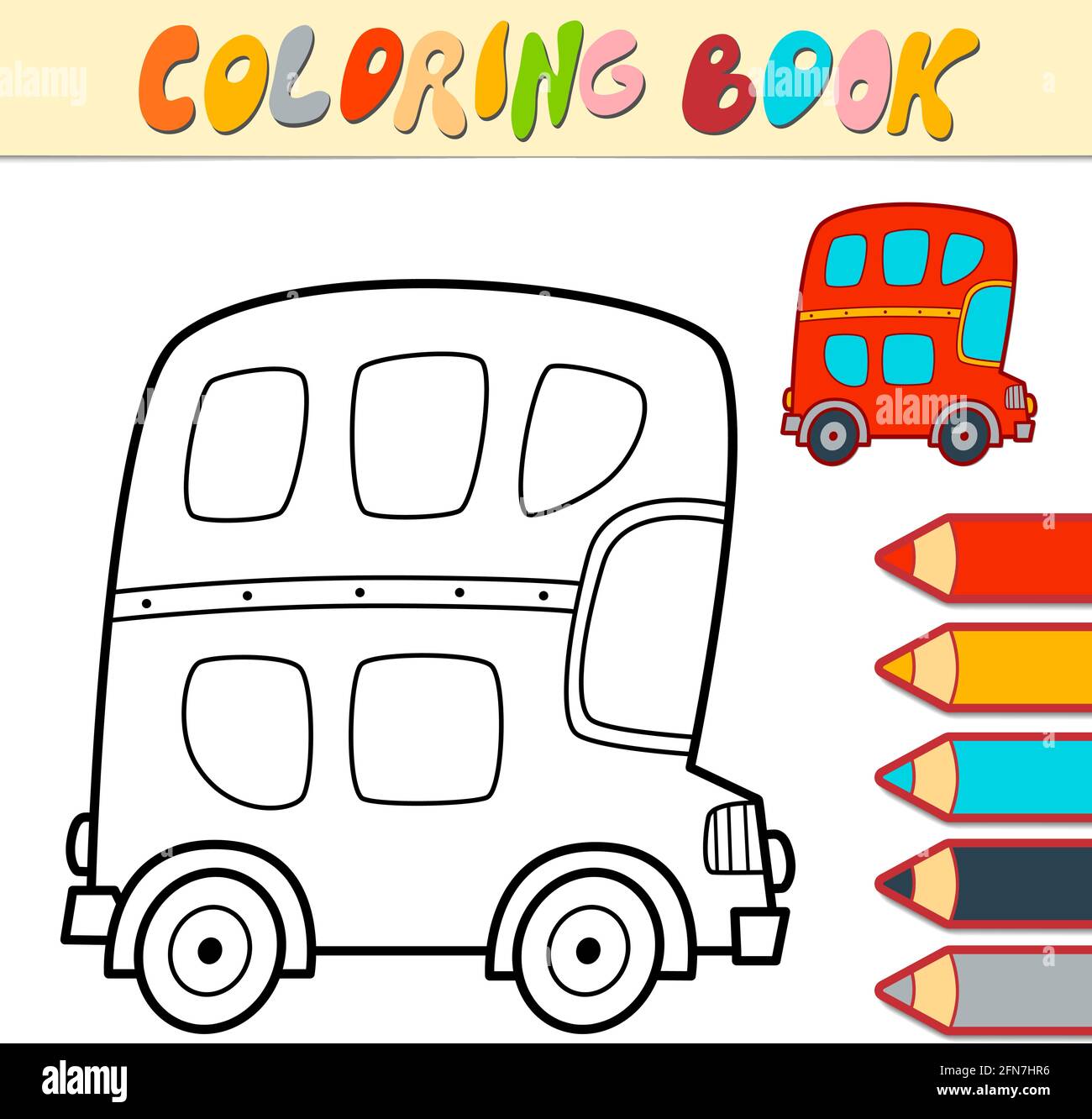 Coloring book or page for kids. bus black and white vector illustration ...