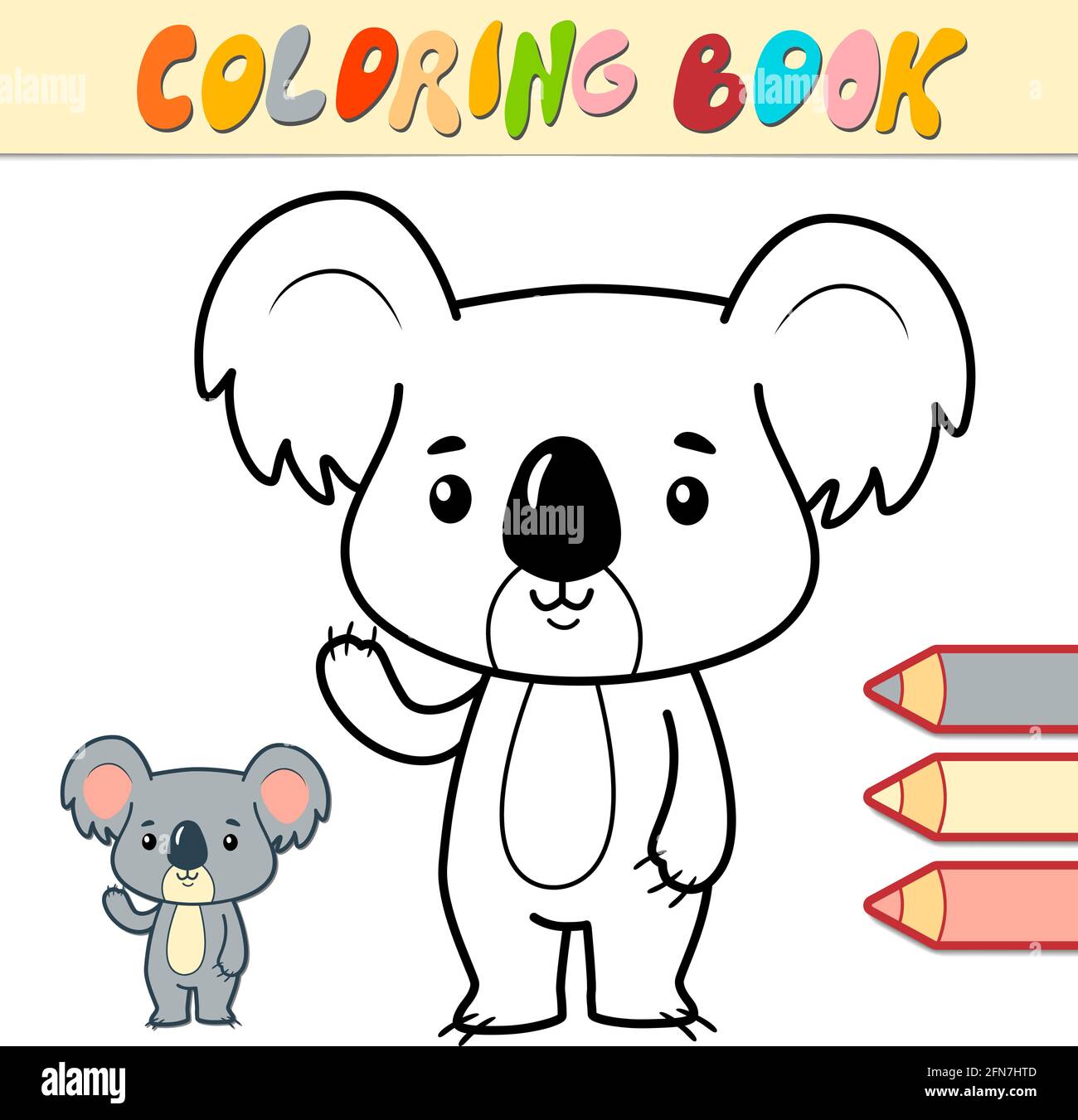 Coloring book or page for kids. koala black and white vector ...