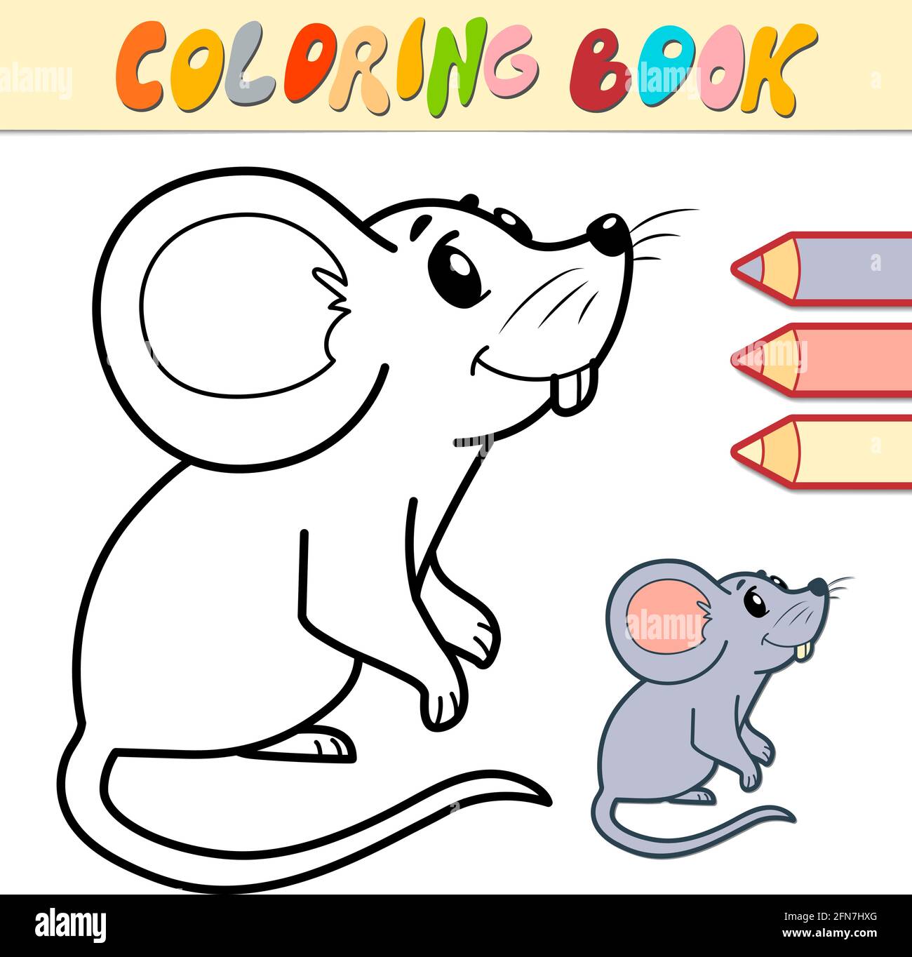 Coloring book or page for kids. mouse black and white vector ...