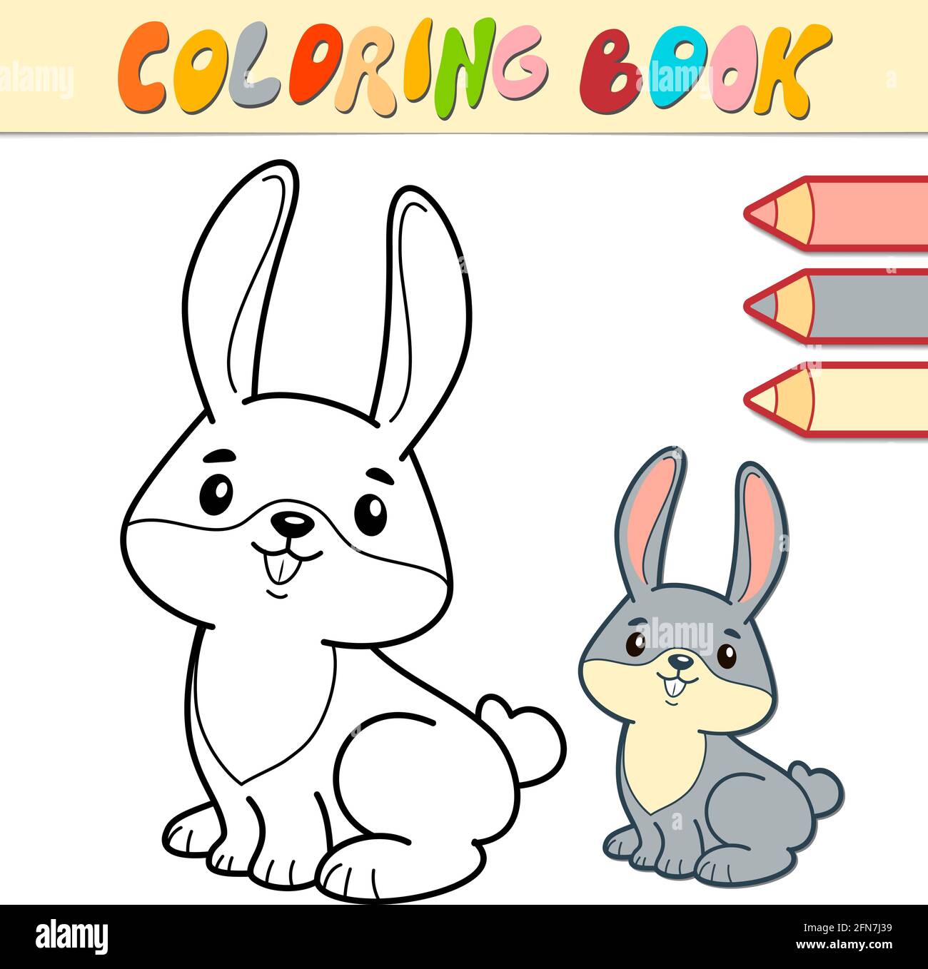 Coloring book or page for kids. rabbit black and white vector ...