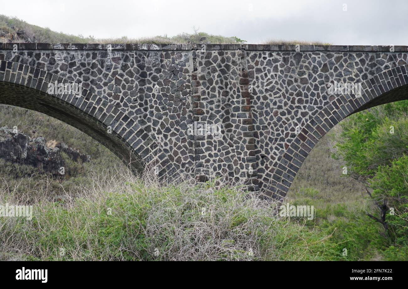 old lava stone bridge in the mountains of the tropical island of La ...