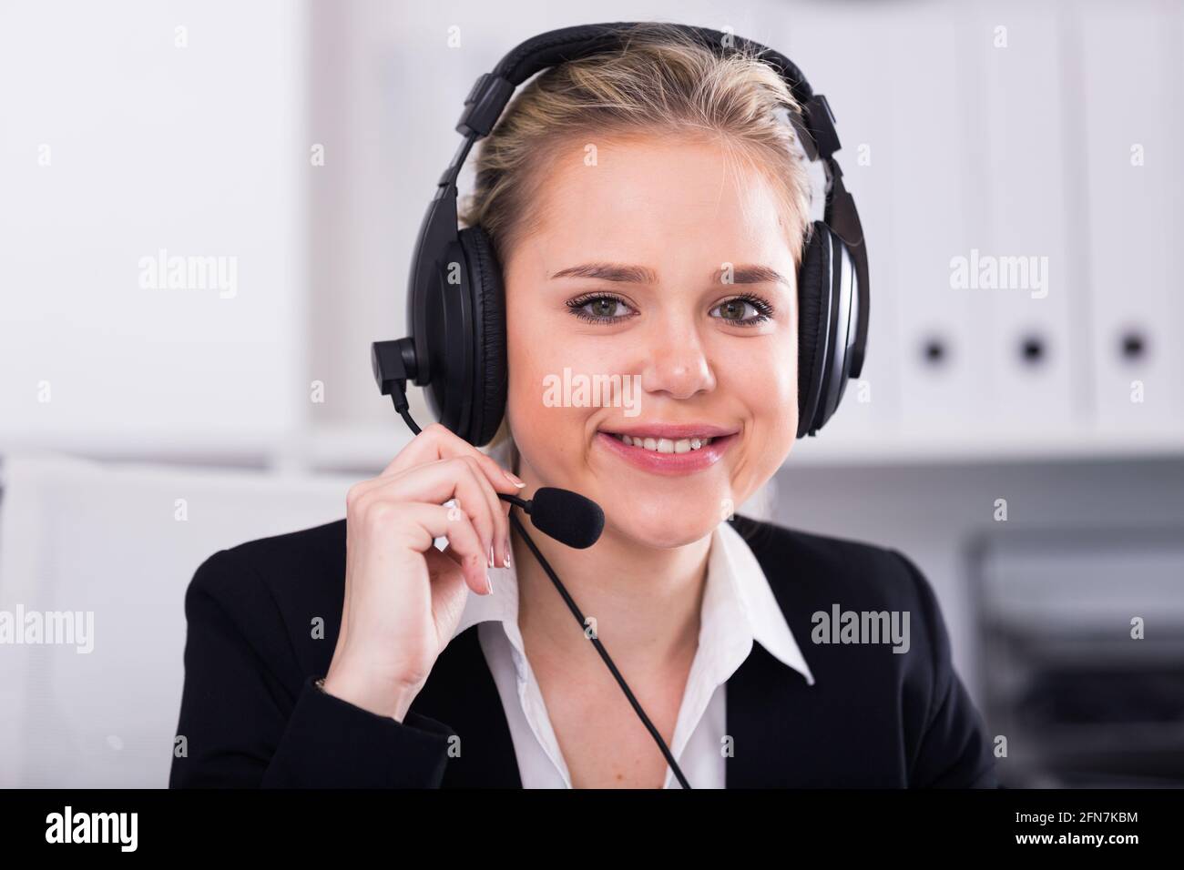 Female call center operator working Stock Photo - Alamy