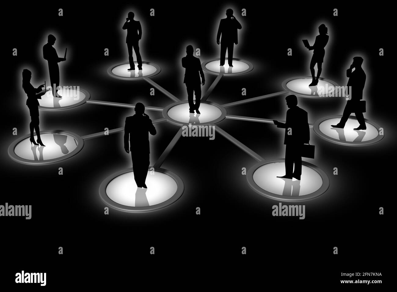 3D illustration. People in silhouette, men and women, are related and ...