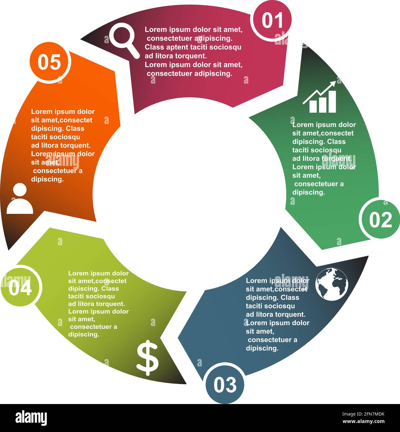 5 step vector element in five colors with labels, infographic diagram ...