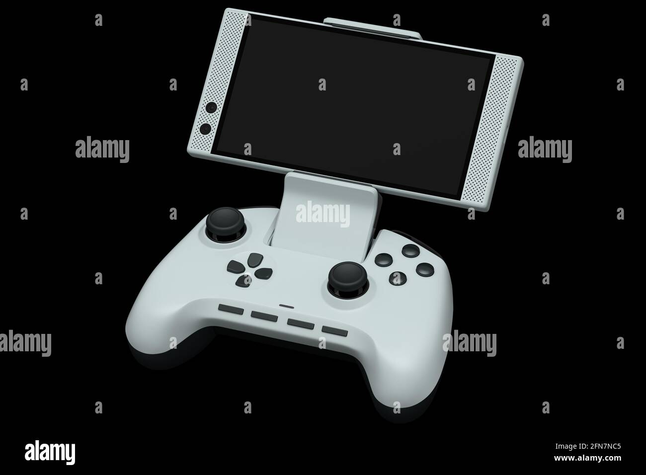 Realistic white joystick for playing games on mobile phone on black ...