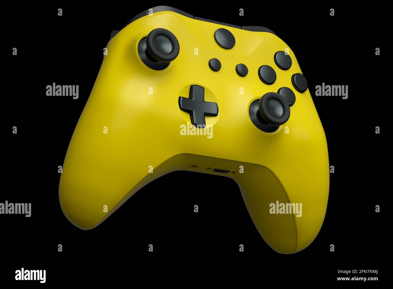 Realistic yellow joystick for video game controller on black background ...