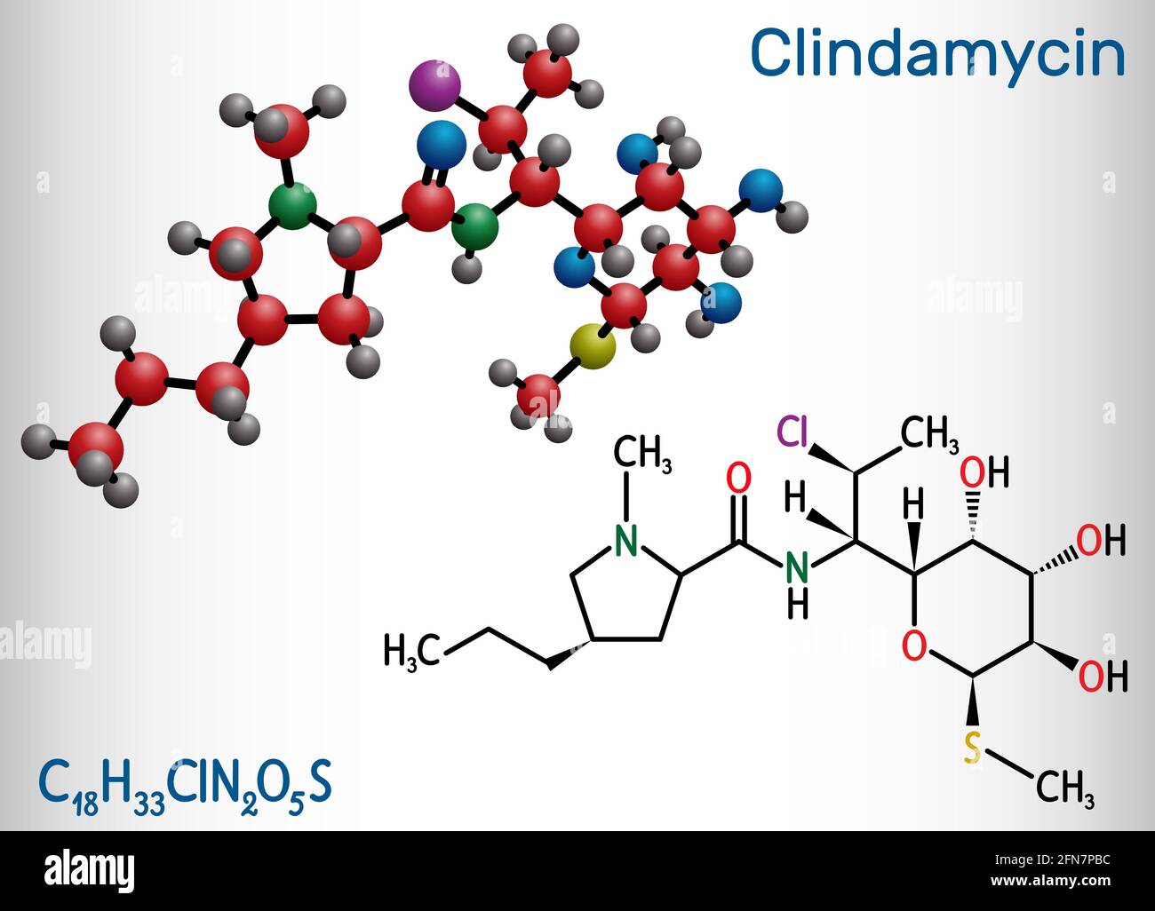Clindamycin molecule. It is lincosamide antibacterial drug ...