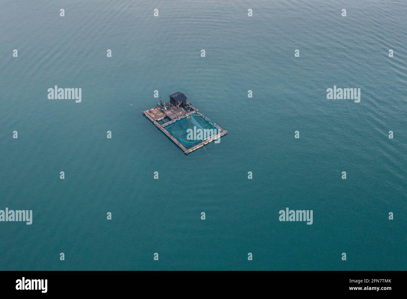 Aerial view of a fishing raft farm on the sea Stock Photo - Alamy