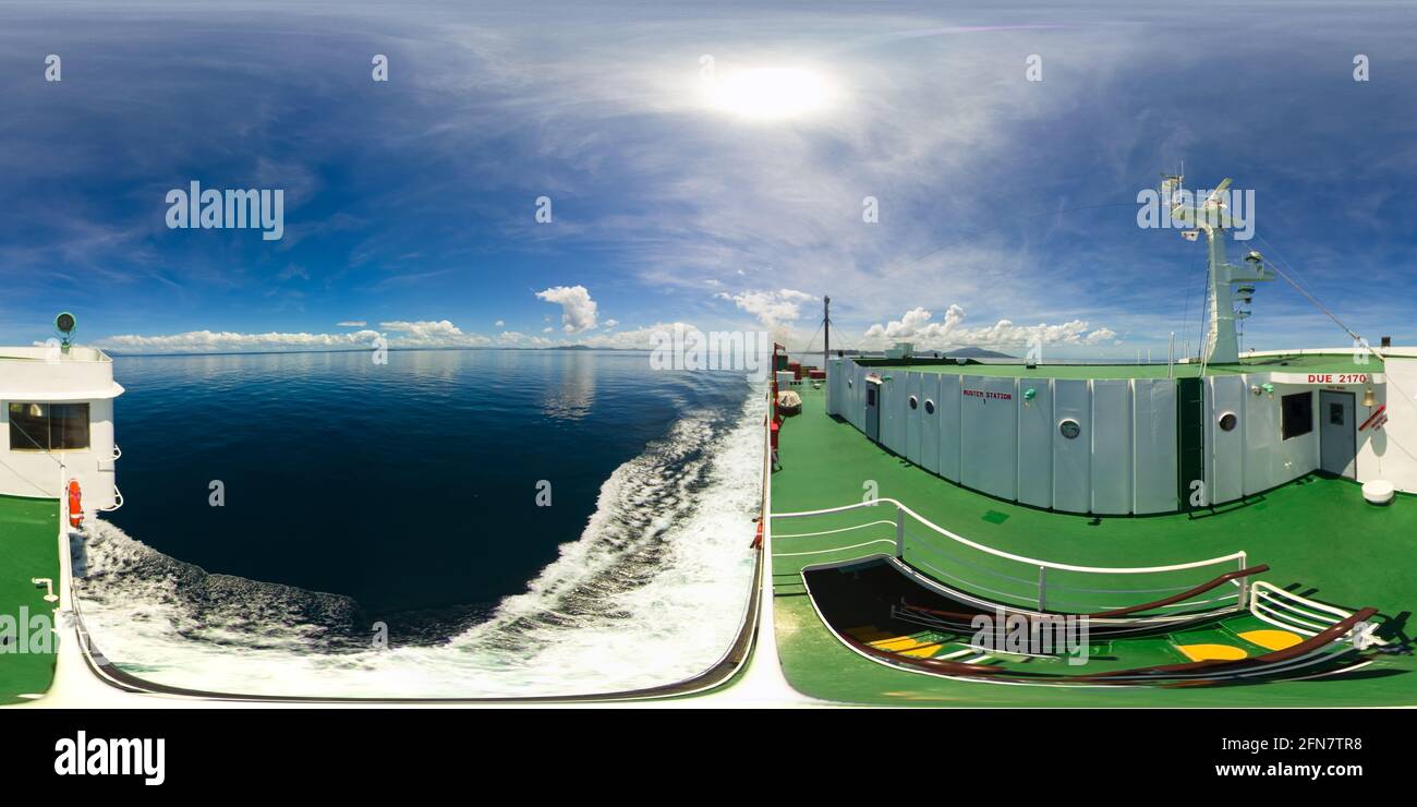Passenger ferry at sea among tropical islands. Virtual Reality 360 ...