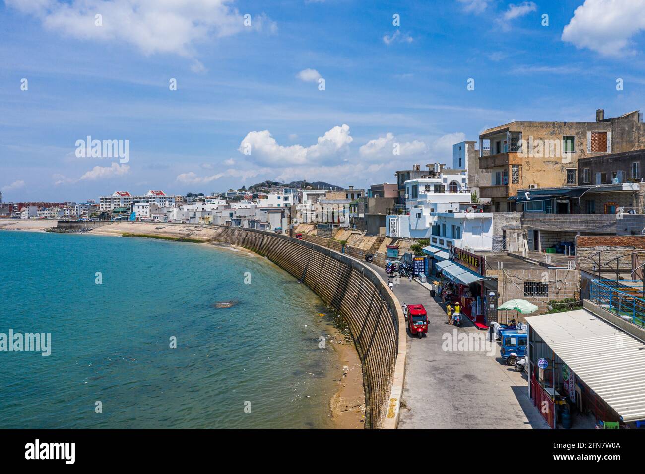 Aerial view of Fujian coastline, fishing village in Dongshan Island ...