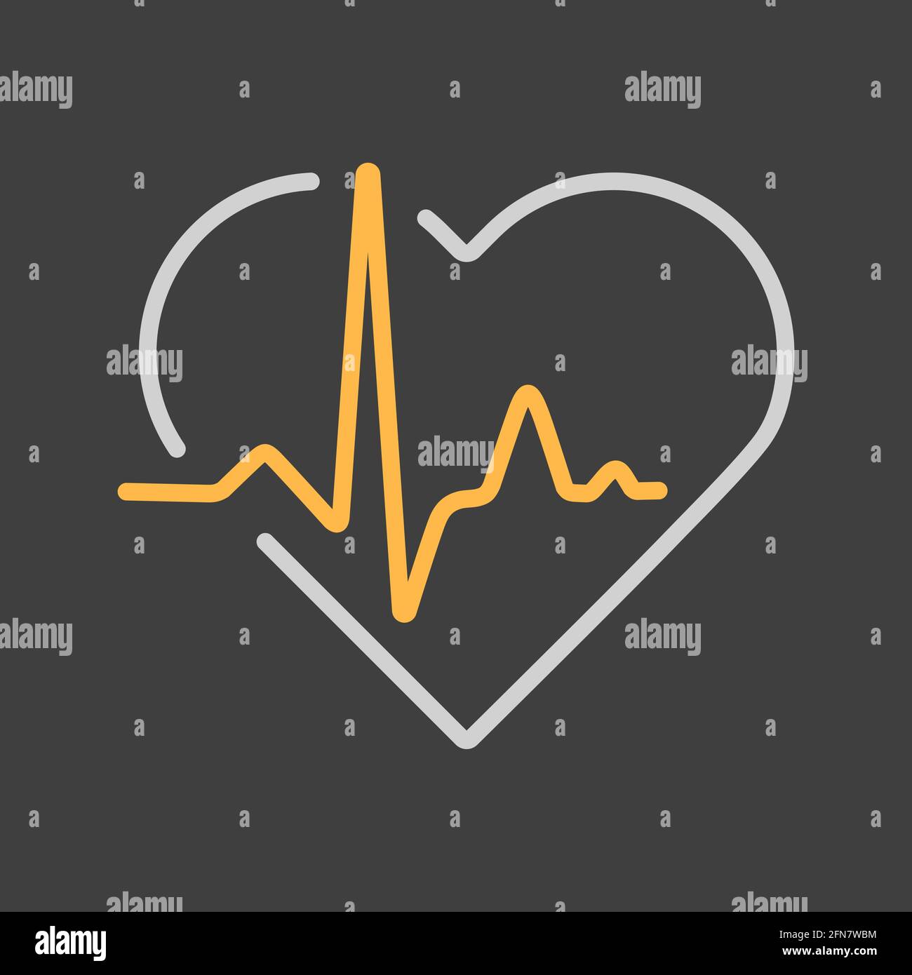 Heart cardiogram, heartbeat vector icon on dark background. Medicine ...