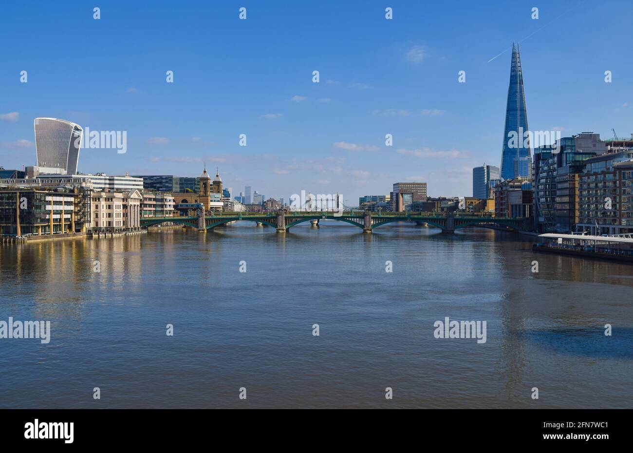 Southwark Bridge, Tower Bridge, River Thames and The Shard panorama ...