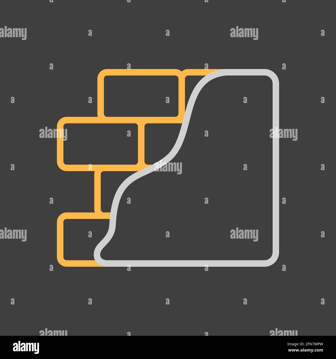 Brick wall with plaster or plastering icon on dark background ...